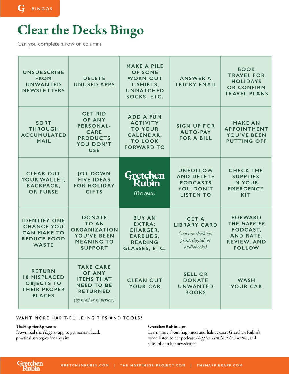 Clear the Decks Bingo | Gretchen Rubin